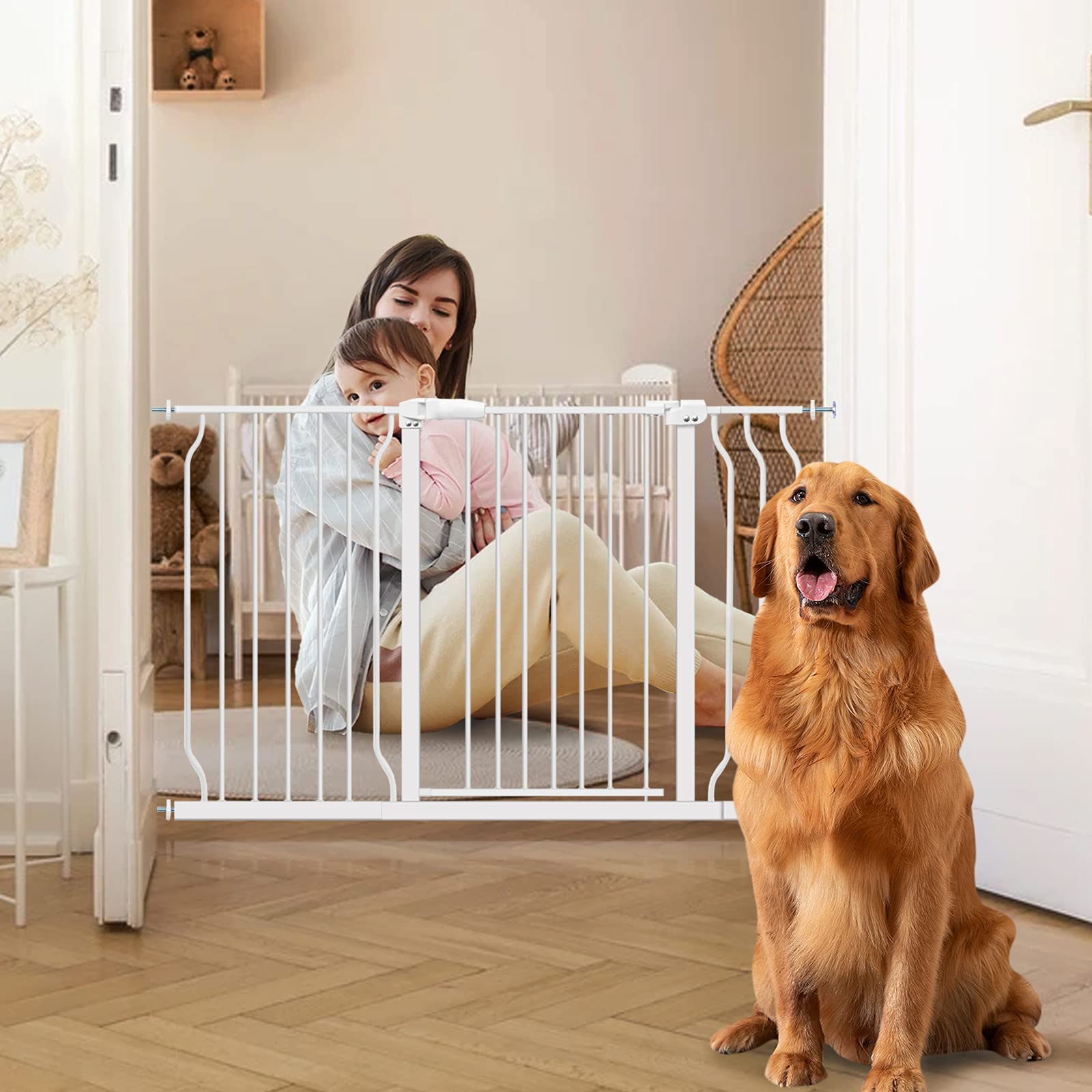 Easy Walk Baby Gate for Stairs & Doorways with Optional Extensions, Detachable Extra Wide Pet Gates with Automatic Closing, Safety Gate, Dog Playpen for Hallway