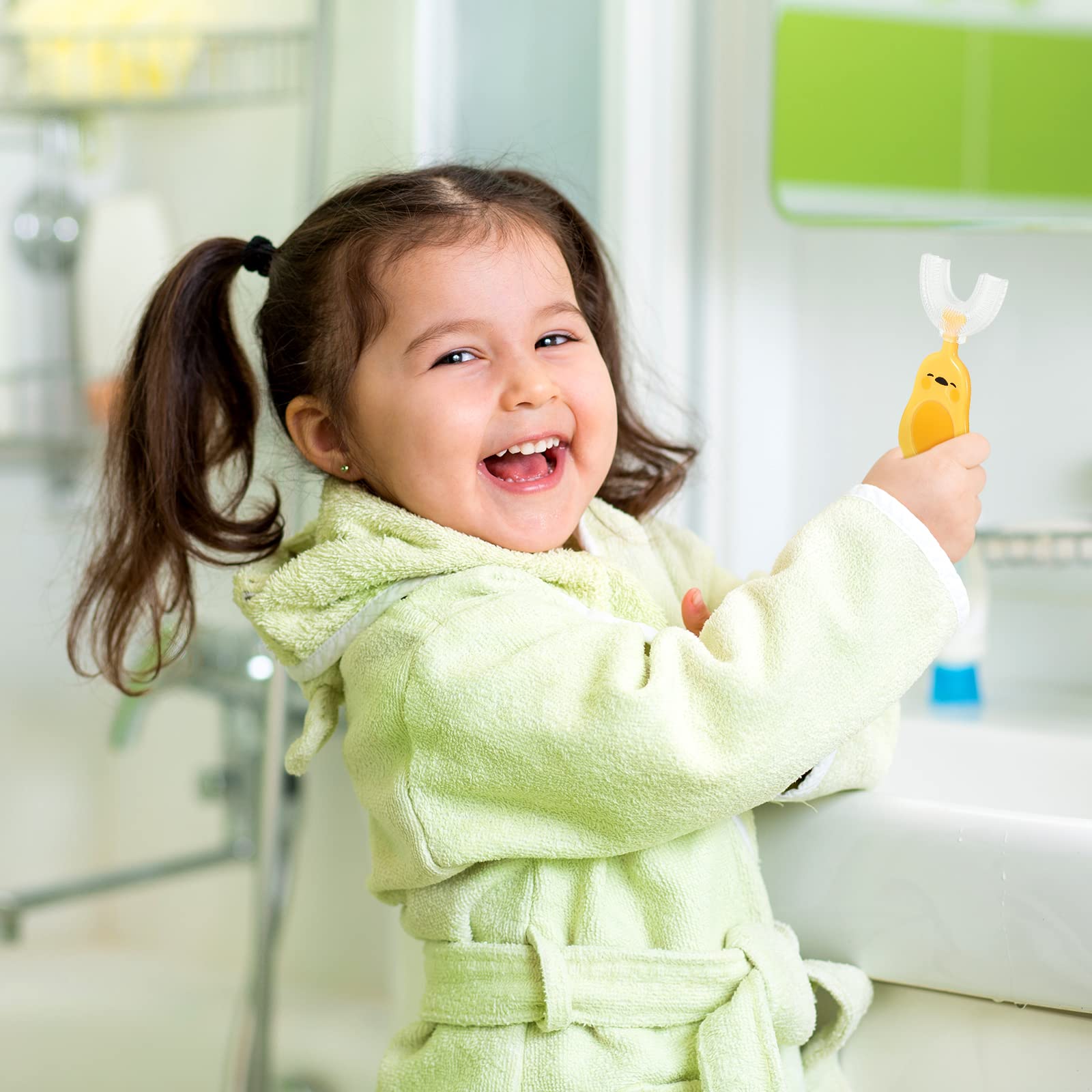 2 Pieces Kids U Shaped Toothbrush 360 Degrees Toddler Toothbrush Soft Silicone Brush Head Tooth Brush U Type Toothbrush for Toddlers Ages 2-6 (Cute Style,2-6 Years)