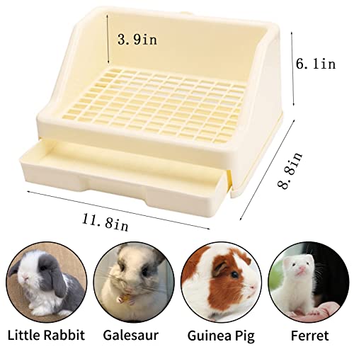 Hamiledyi 14 Pcs Rabbit Litter Box with Drawer Urinal Pad Pet Toilet Cage Trainer Corner Potty Cleaner Broom Brush Dustpan for Guinea Pigs Chinchilla Ferret Bunny Hedgehog Small Animals(White)