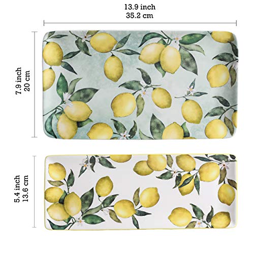 Bico Lemon Dreams Ceramic 14 inch Rectangular Serving Platter, Set of 2, for Serving Salad, Pasta, Cheese, Ham, Appetizer, Microwave & Dishwasher Safe