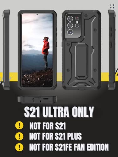 ArmadilloTek Vanguard Compatible with Samsung Galaxy S21 Ultra Case, Military Grade Full-Body Rugged with Built-in Kickstand [Screenless Version] - Black