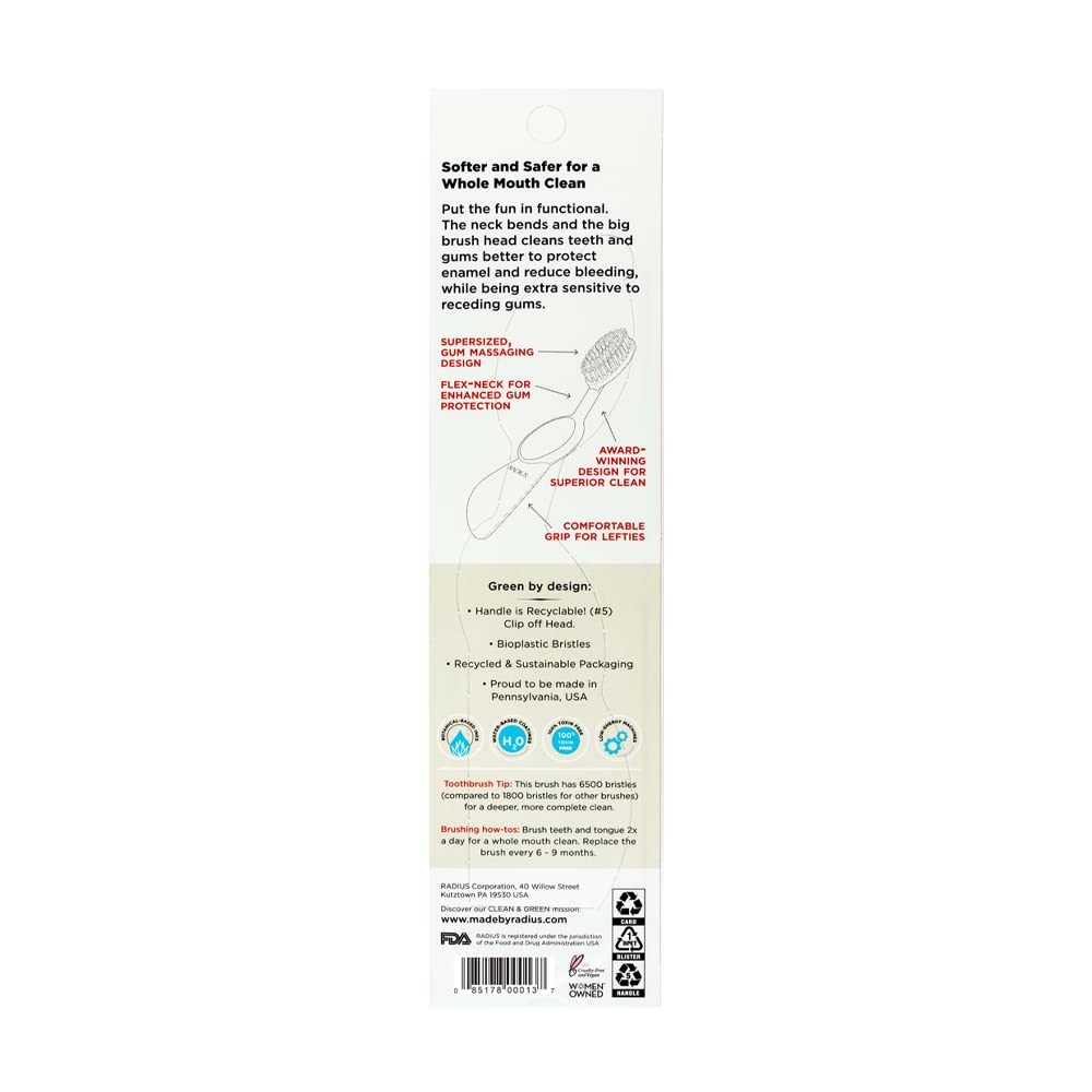 Radius Toothbrush Flex Brush BPA Free & ADA Accepted Designed to Improve Gum Health & Reduce Gum Issues - Right Hand - Orange White - Pack of 1