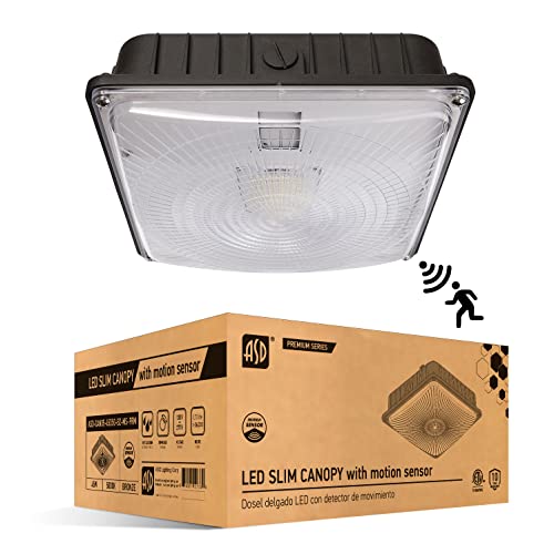 ASD LED Canopy Lights Outdoor with Motion Sensor 45W 5500Lm 5000K (Daylight), IP65 Waterproof Gas Station and Garage Lights Motion Activated LED Carport Light Fixture, DLC & ETL Listed, Bronze