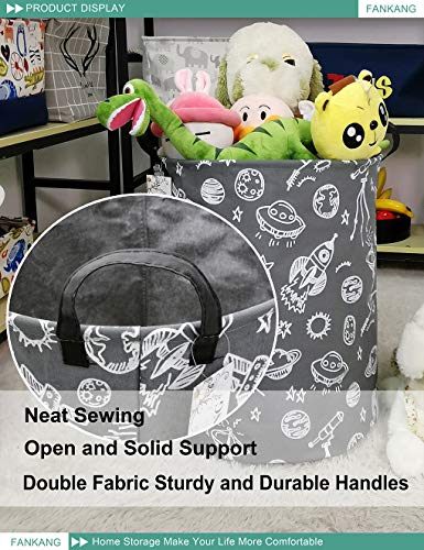 FANKANG Storage Basket, Nursery Hamper Canvas Laundry Basket Foldable with Waterproof PE Coating Large Storage Baskets for Kids Boys and Girls, Office, Bedroom, Clothes,Toys(Space Planet)
