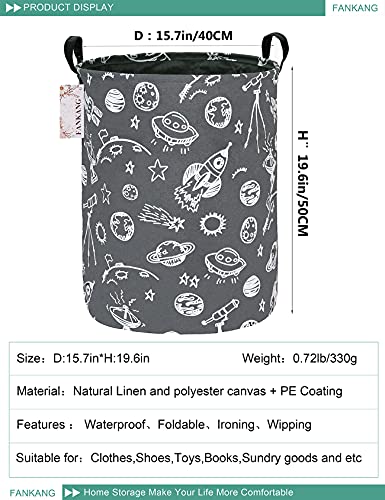 FANKANG Storage Basket, Nursery Hamper Canvas Laundry Basket Foldable with Waterproof PE Coating Large Storage Baskets for Kids Boys and Girls, Office, Bedroom, Clothes,Toys(Space Planet)