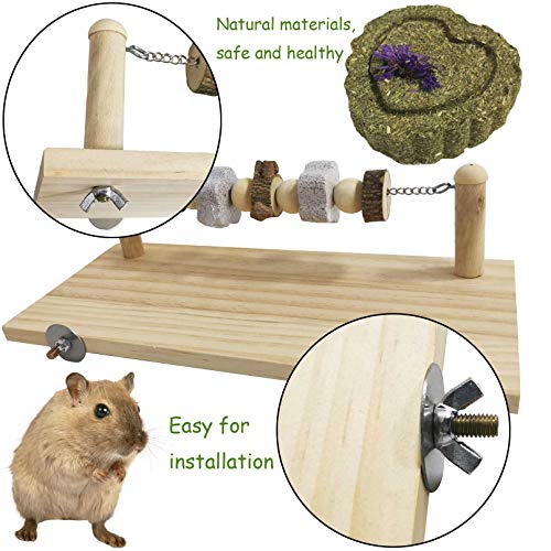 kathson Hamster Wood Ledge Platform Chewing Toys Chinchilla Cage Accessories Guinea Pig Teeth Grinding Lava Blocks Pet Molar Grass Cake Natural Apple Sticks for Mouse Rat Gerbil Dwarf Hamster 11PCS