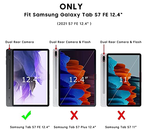 DOMEUN Keyboard Case for Samsung Galaxy Tab S7 FE 12.4" 2021 - Smart Wireless Waterproof Detachable Magnetic Tablet Trackpad Keyboard Cover for S7 FE SM-T730/T736 with S Pen Holder (Black)