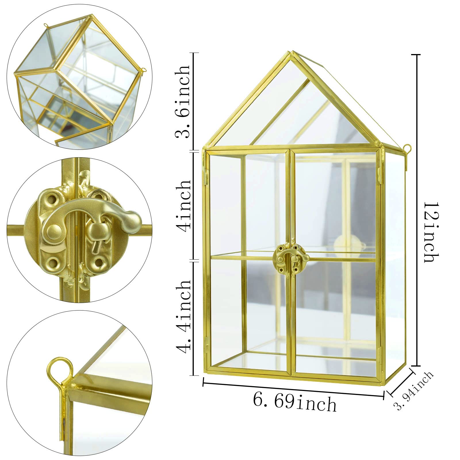 Wall Glass Cabinet Display for Perfume, Small Glass Display Curio Cabinets with Doors Wall Mounted, 2 Tiered Small Gold Curio Cabinet with Mirror Cosmetics Perfumes Storage for Bathroom