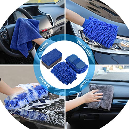 AUTODECO 22Pcs Car Wash Cleaning Tools Kit Car Detailing Set with Olive Green Canvas Bag Collapsible Bucket Wash Mitt Sponge Towels Tire Brush Window Scraper Duster Complete Interior Car Care Kit