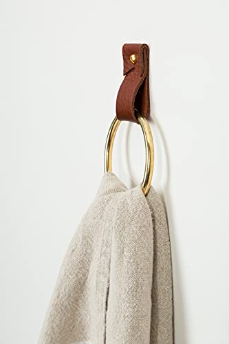 KEYAIIRA - Small Leather Wall Hook, wall hanging strap towel hook for wall leather loop strap for scarf storage boat paddle holder minimal towel bar rack storage