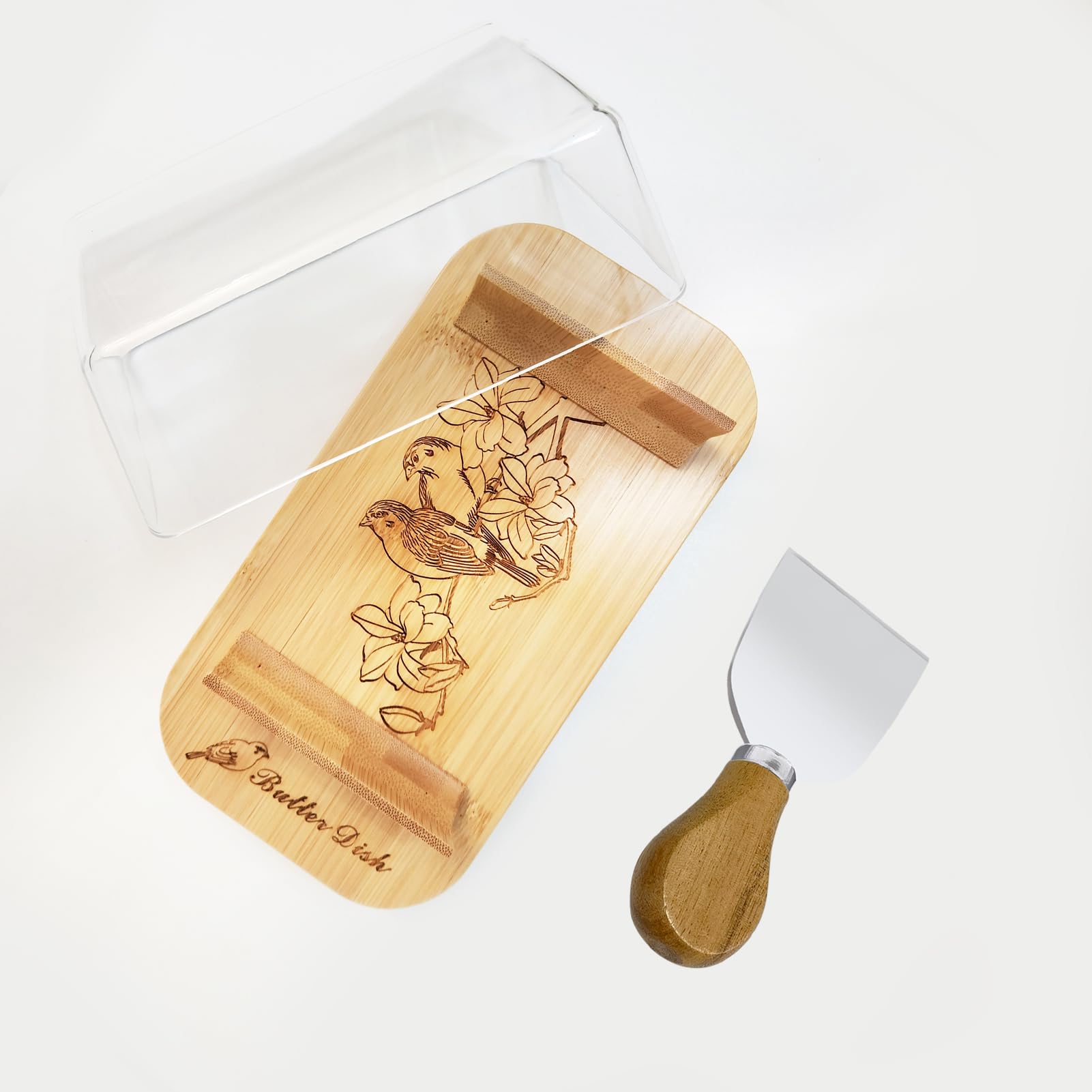 ThoughLyh Butter Container with Lid for Countertop and Refrigerator Large Butter Dish Holder Cheese Knife Wooden Butter Knife Mini and Compact Used for Butter Dish Set
