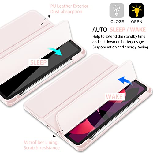 Gahwa iPad 10.9 Inch Case with Pencil Holder for iPad Air 5th Generation Case 2022/ iPad Air Case 4th Generation 2020[Support iPad 2nd Pencil Charging], Smart Case with Auto Sleep/Wake(Pink)