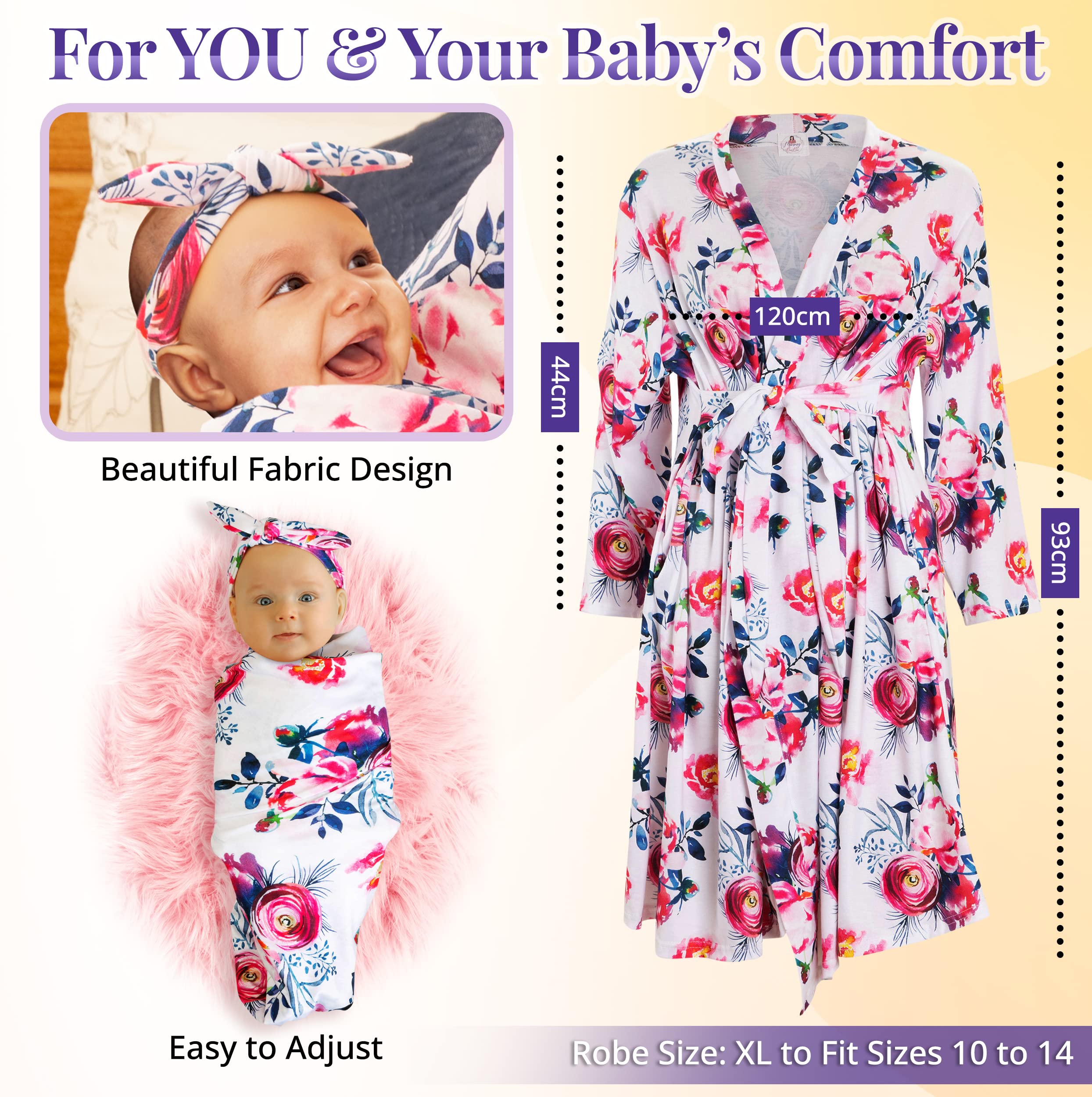 EPORMOT Mommy and Me Robe and Swaddle Set - Maternity Robe & Baby Swaddle Blankets - Matching Maternity Robe and Matching Baby Set - Soft & Comfortable Newborn Swaddle Blanket