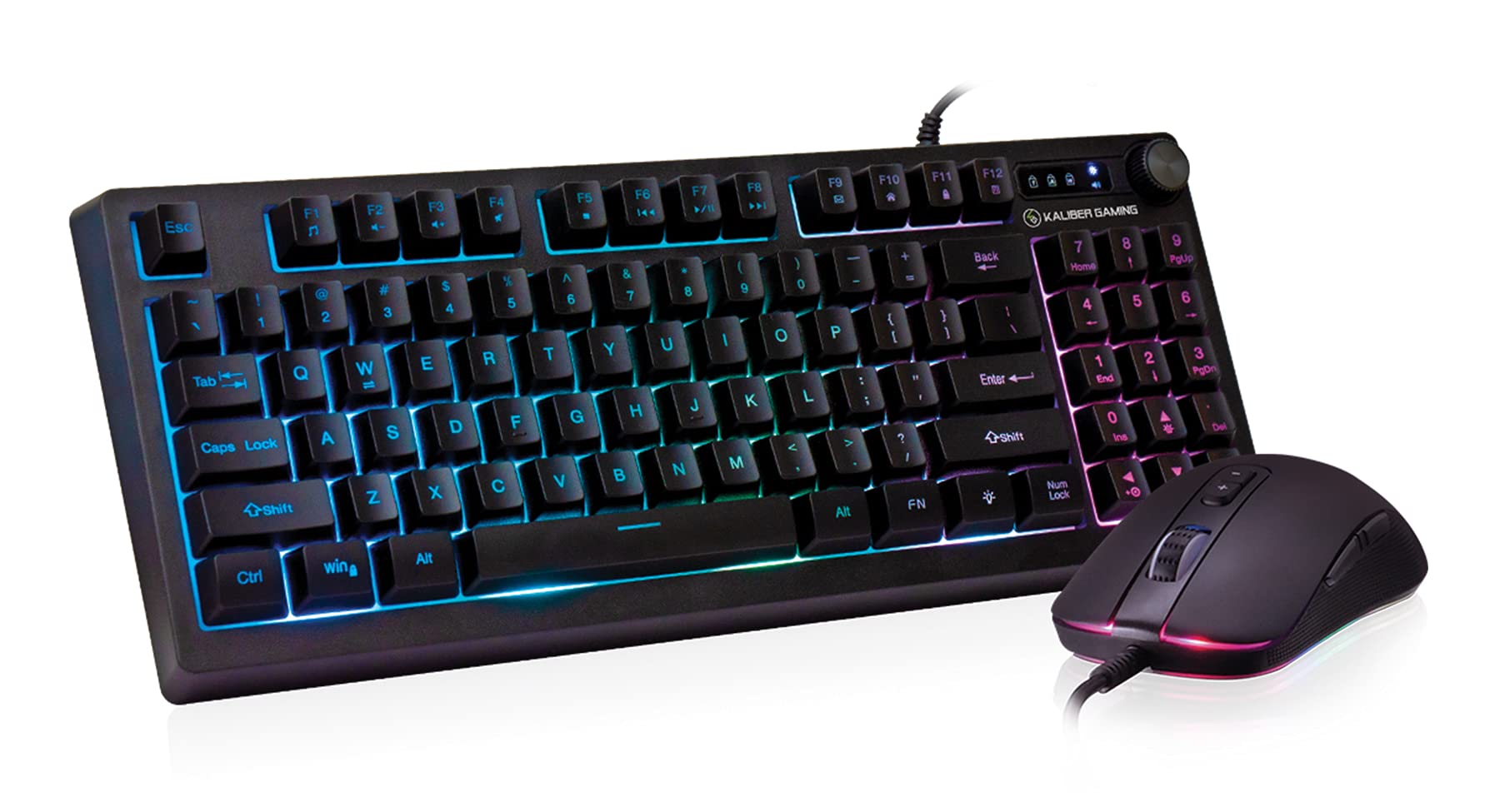 IOGEAR KORONA KORE II Compact Keyboard Combo - 89-Key Zone RGB Keyboard with 10-Key Function and Volume Control Knob, 26 Anti-Ghosting Keys, Plus 6200 DPI RGB Gaming Mouse (GKM601)