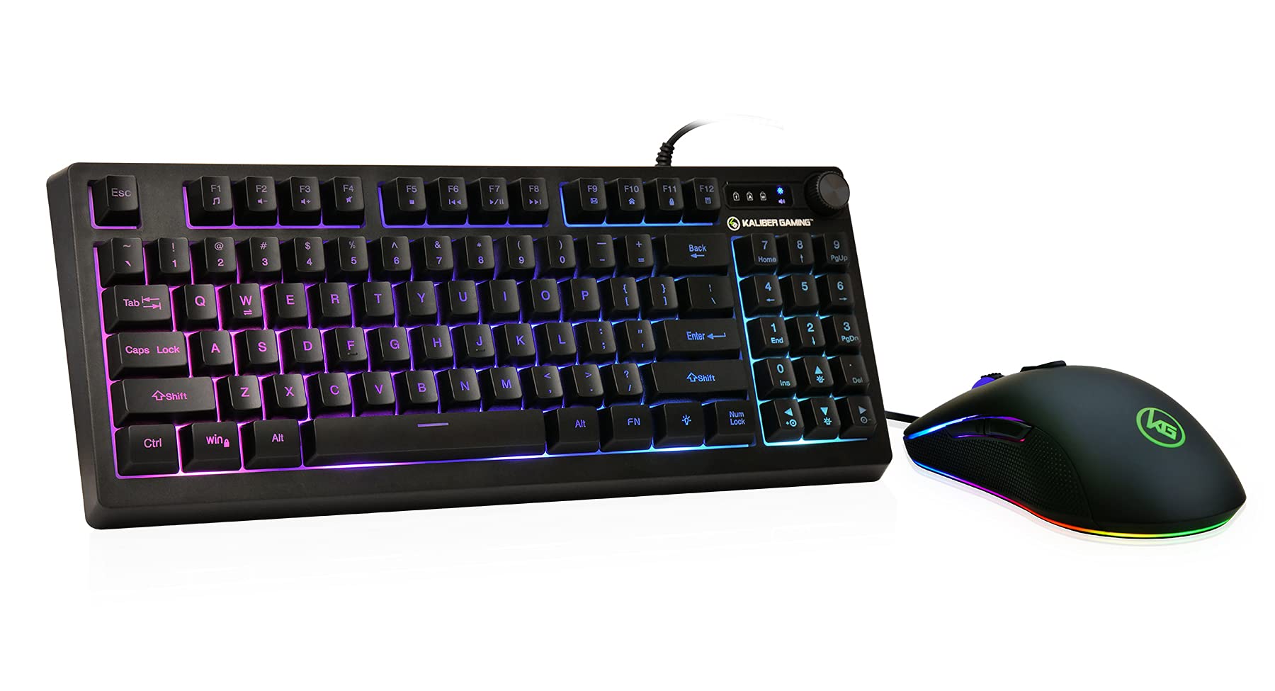 IOGEAR KORONA KORE II Compact Keyboard Combo - 89-Key Zone RGB Keyboard with 10-Key Function and Volume Control Knob, 26 Anti-Ghosting Keys, Plus 6200 DPI RGB Gaming Mouse (GKM601)