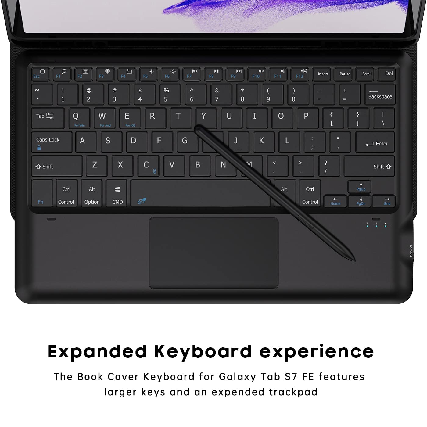 DOMEUN Keyboard Case for Samsung Galaxy Tab S7 FE 12.4" 2021 - Smart Wireless Waterproof Detachable Magnetic Tablet Trackpad Keyboard Cover for S7 FE SM-T730/T736 with S Pen Holder (Black)