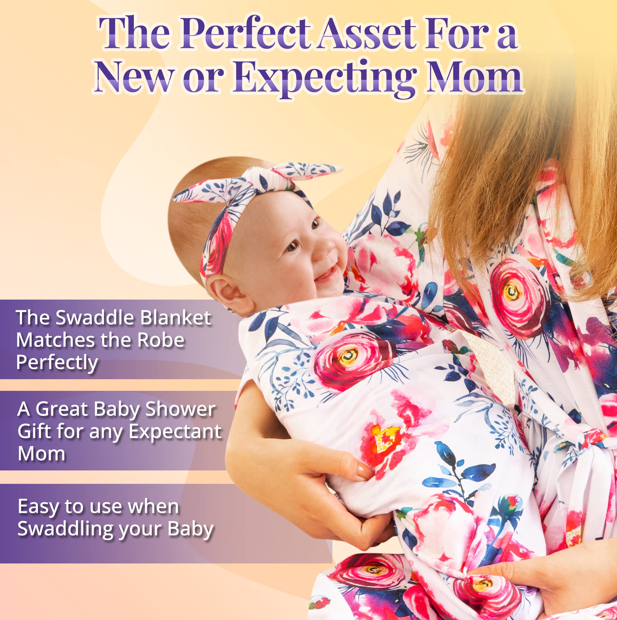EPORMOT Mommy and Me Robe and Swaddle Set - Maternity Robe & Baby Swaddle Blankets - Matching Maternity Robe and Matching Baby Set - Soft & Comfortable Newborn Swaddle Blanket