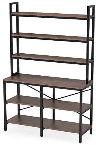 Tribesigns 6-Tier Bookshelf,Industrial Bookcase with Open Shelf,6 Shelf Storage Rack with X-Shaped Frame,Rustic Book Shelf for Living Room, Bedroom,Home, Office