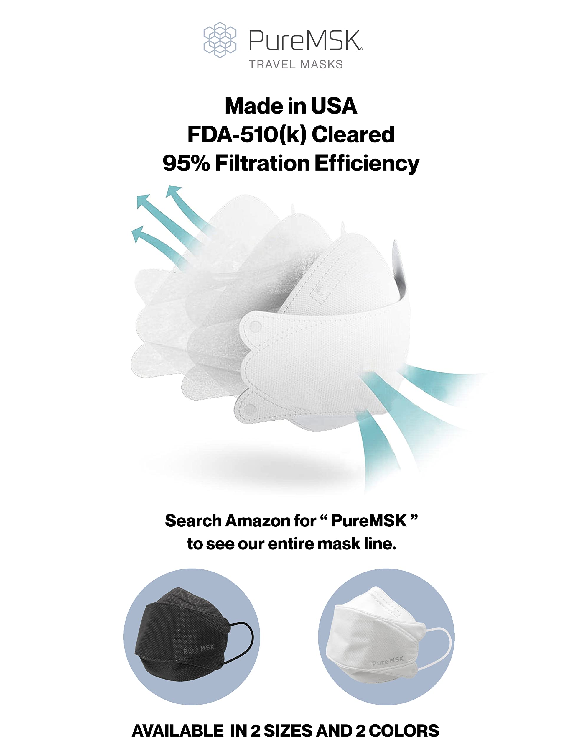 PureMSK Breathable Face Mask for Travel. Proprietary Filter Technology - Made in USA.