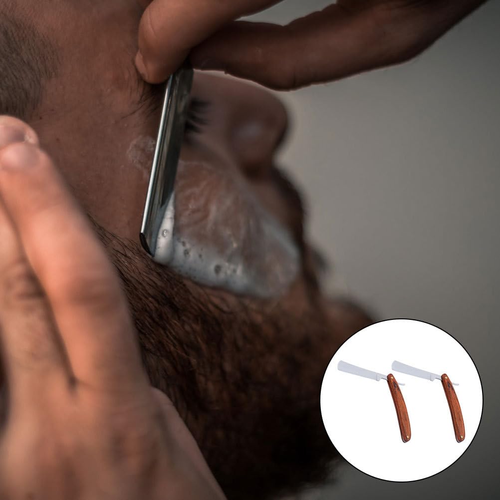 HEALLILY 2Pcs Straight Razor Vintage Folding Shaving Razor Manual Shaver Old Fashion Beard Shaver with Wood Handle Barber Shaver Tool