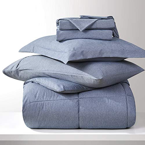 UMCHORD Queen Comforter Set, Blue 8 Pieces Bed in a Bag, Cationic Dyeing Bedding Sets, Lightweight All Season Down Alternative Bed Comforter Set (88"x88")