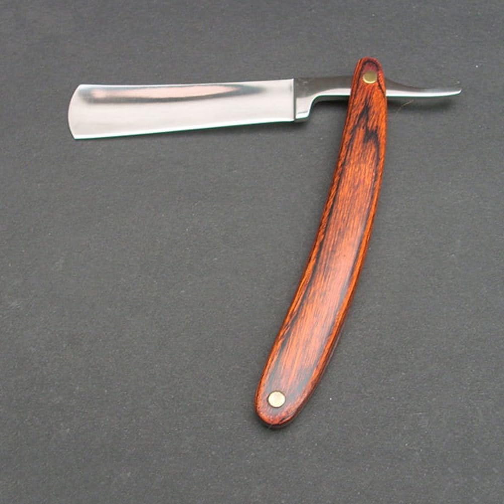 HEALLILY 2Pcs Straight Razor Vintage Folding Shaving Razor Manual Shaver Old Fashion Beard Shaver with Wood Handle Barber Shaver Tool