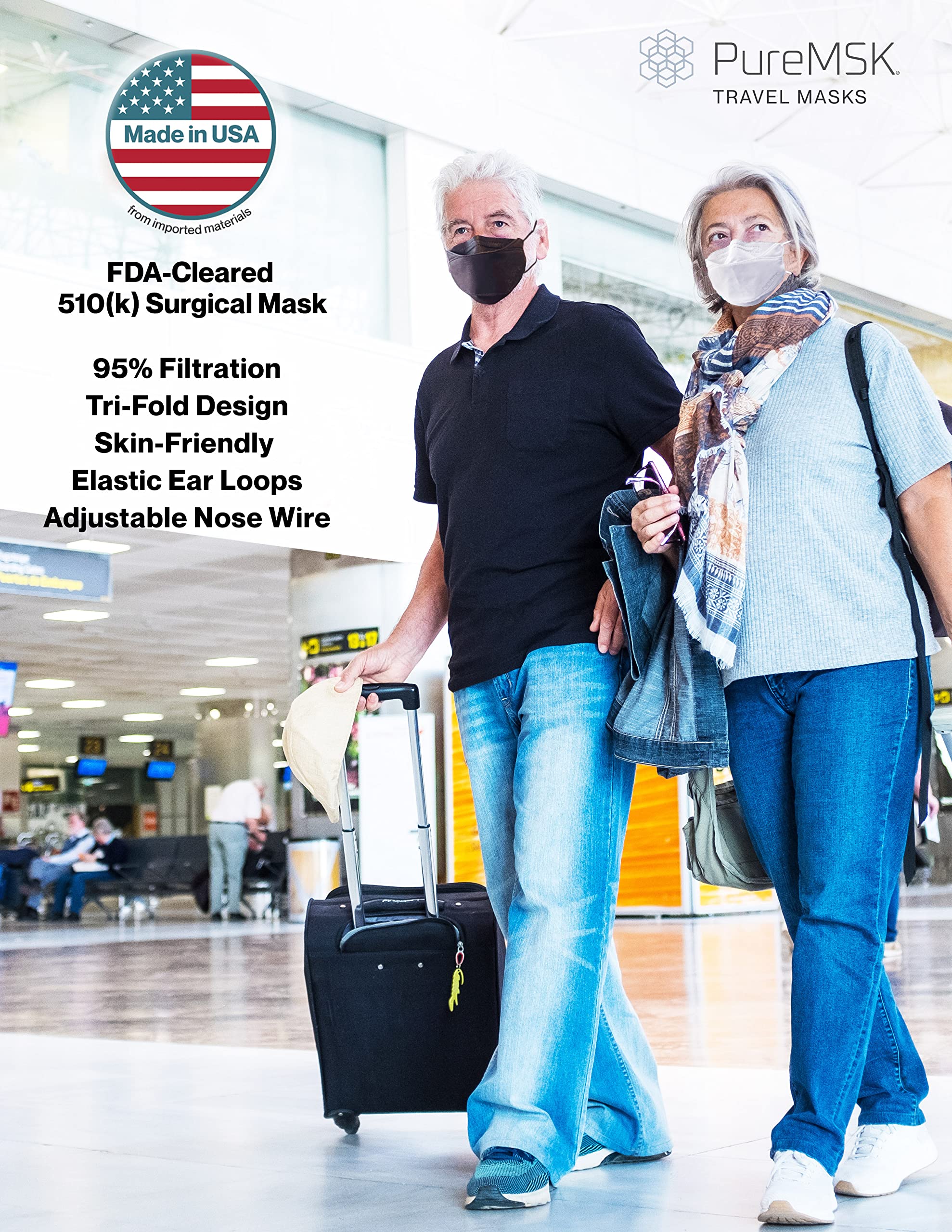 PureMSK Breathable Face Mask for Travel. Proprietary Filter Technology - Made in USA.