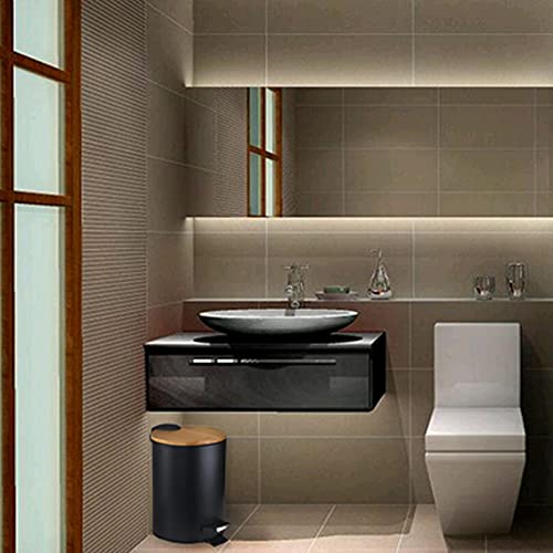 Round Mini Trash Can with Lid and Foot Pedal Soft Close 0.8 Gallon/3 Liter Garbage Container Bin with Removable Inner Wastebasket for Bathroom, Bedroom, Kitchen, Office (Black)