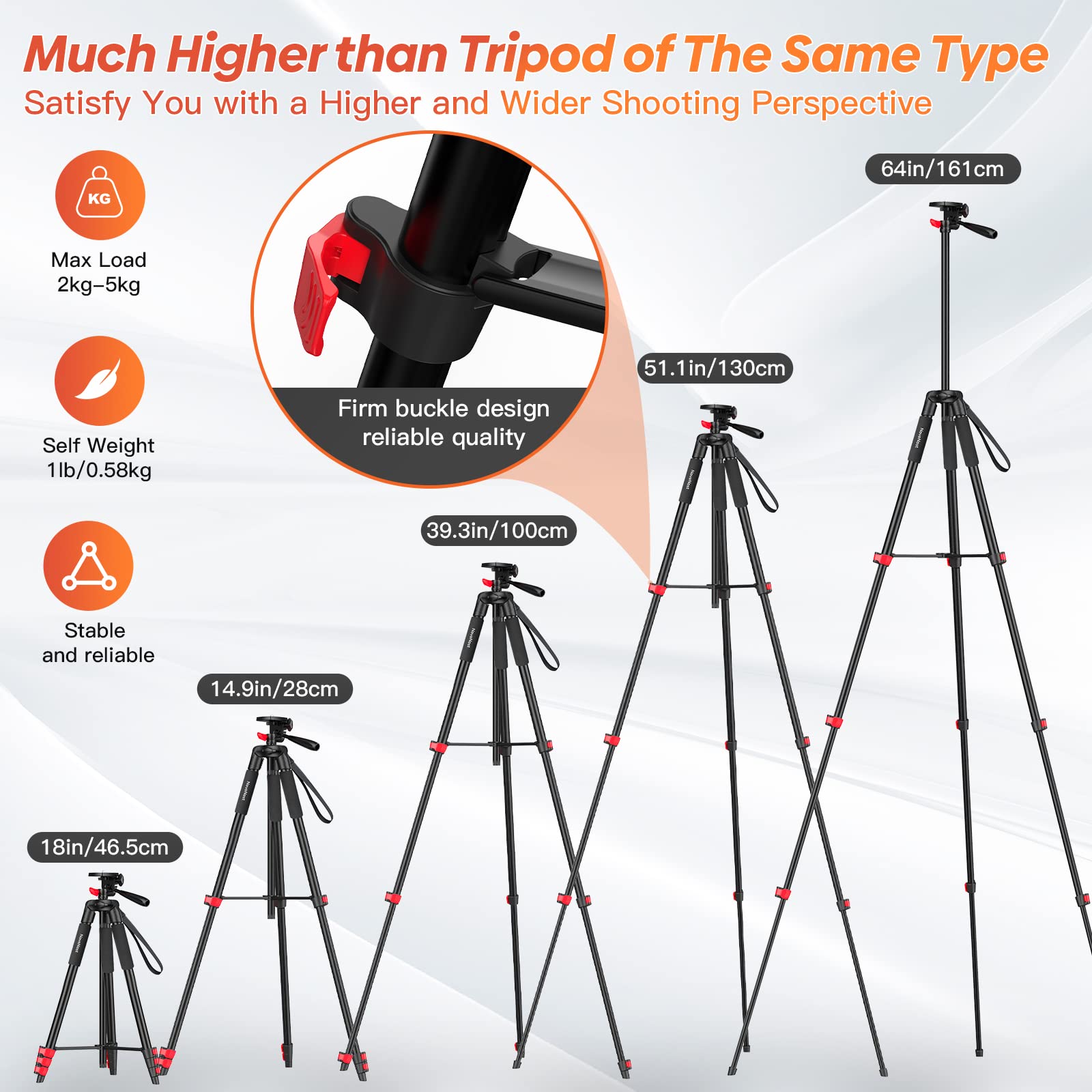 65” Phone Tripod, Tripod for iPhone, Cellphone Tripod with Remote Shutter & Phone Holder for Live Streaming & Video Recording, Compatible with iOS/Android/Camera (Included Carry Bag)