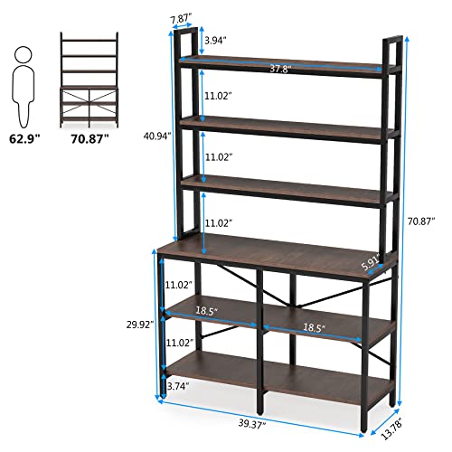 Tribesigns 6-Tier Bookshelf,Industrial Bookcase with Open Shelf,6 Shelf Storage Rack with X-Shaped Frame,Rustic Book Shelf for Living Room, Bedroom,Home, Office