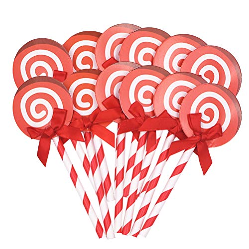 Amosfun Lollipop Cupcake Picks Paper Birthday Cake Toppers Lovely Lollipop Bow Cake Decorations Dessert Table Decorative Supplies Creative Lollipop Cake Insert Red for Party Cake Decortion