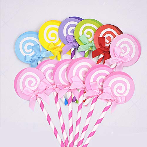 Amosfun Lollipop Cupcake Picks Paper Birthday Cake Toppers Lovely Lollipop Bow Cake Decorations Dessert Table Decorative Supplies Creative Lollipop Cake Insert Red for Party Cake Decortion