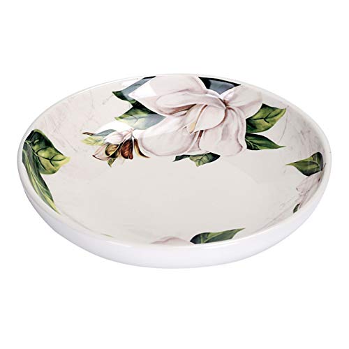 Bico Magnolia Floral Ceramic 35oz Dinner Bowls, Set of 4, for Pasta, Salad, Cereal, Soup & Microwave & Dishwasher Safe