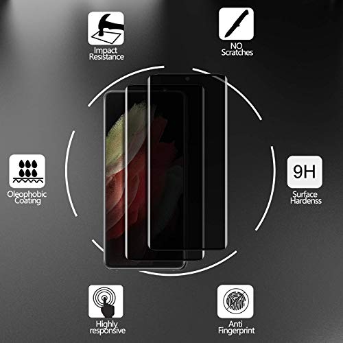 [2 Pack] YWXTW for Galaxy S21 Ultra Privacy Screen Protector, Tempered Glass Anti-Spy 9H Hardness Film for Samsung Galaxy S21 Ultra 6.8”, 3D Curved Edge Easy Install [Don’t Support Fingerprint Unlock]