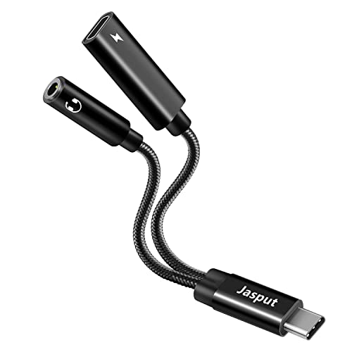 Jasput USB Type C to 3.5mm Headphone and Charger Adapter, 2-in-1 USB C to Aux Audio Jack Hi-Res DAC and Fast Charging Dongle Cable Compatible with Pixel 4 3 XL,Galaxy S22 S21 S20 S20+ Note 20