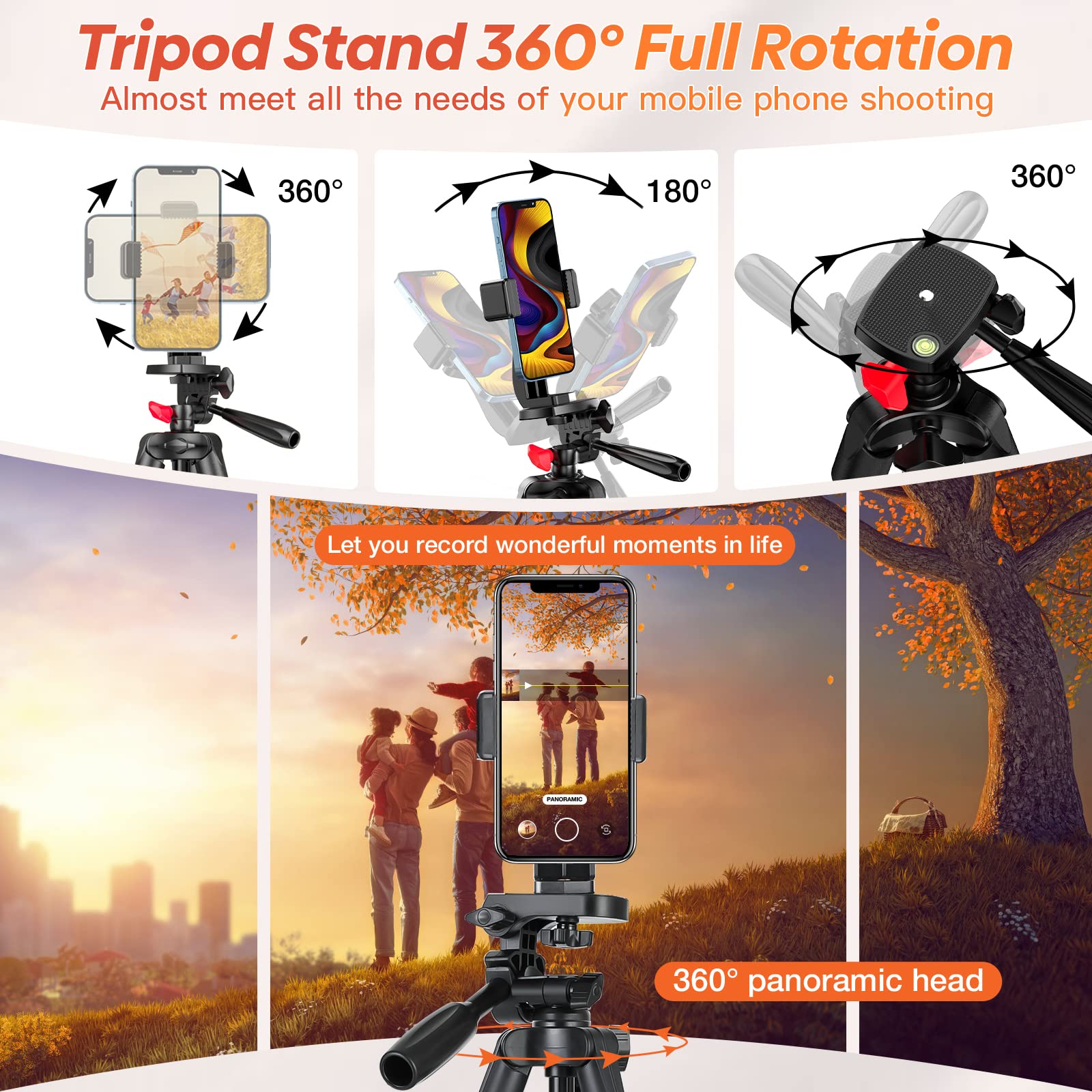 65” Phone Tripod, Tripod for iPhone, Cellphone Tripod with Remote Shutter & Phone Holder for Live Streaming & Video Recording, Compatible with iOS/Android/Camera (Included Carry Bag)