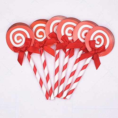 Amosfun Lollipop Cupcake Picks Paper Birthday Cake Toppers Lovely Lollipop Bow Cake Decorations Dessert Table Decorative Supplies Creative Lollipop Cake Insert Red for Party Cake Decortion