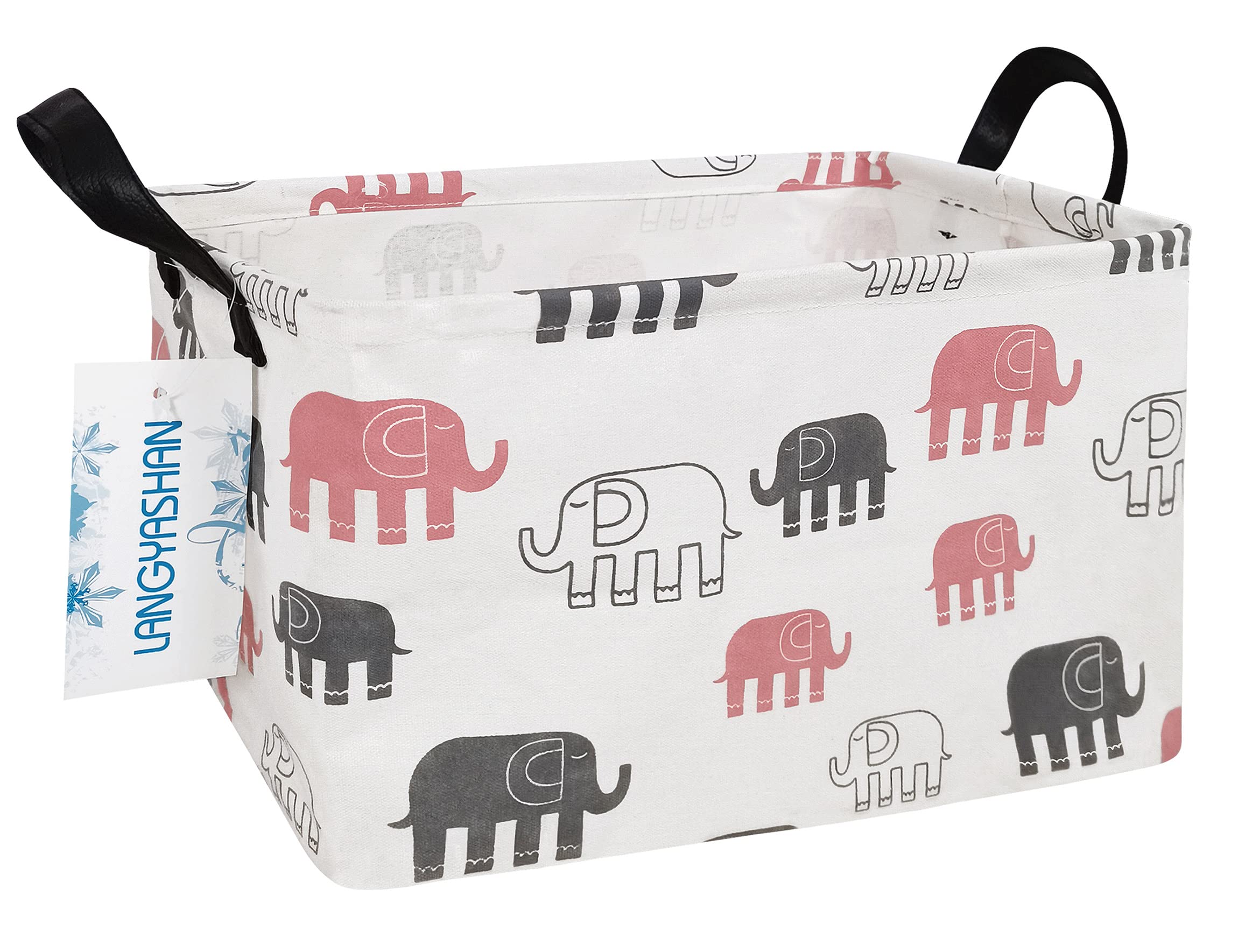 LANGYASHAN Rectangular Storage Baskets Waterproof Canvas Children Laundry Nursery Hamper for Shelves Gift Baskets Toy Organizer Room Decor(Rec color elephant)