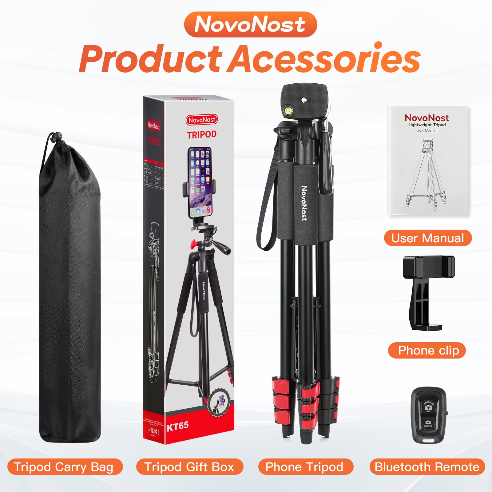 65” Phone Tripod, Tripod for iPhone, Cellphone Tripod with Remote Shutter & Phone Holder for Live Streaming & Video Recording, Compatible with iOS/Android/Camera (Included Carry Bag)