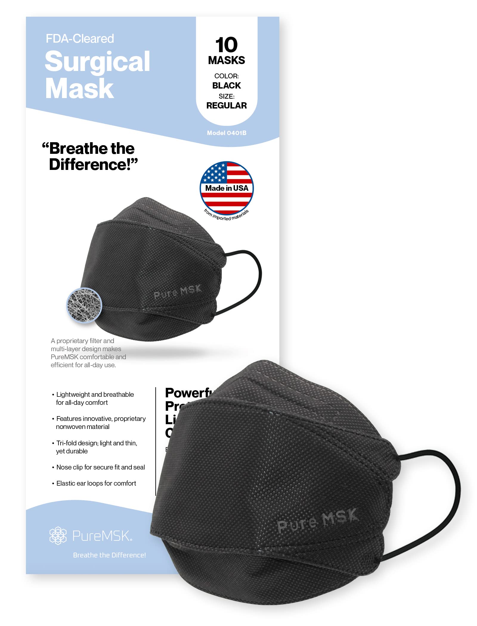 PureMSK Breathable Face Mask for Travel. Proprietary Filter Technology - Made in USA.