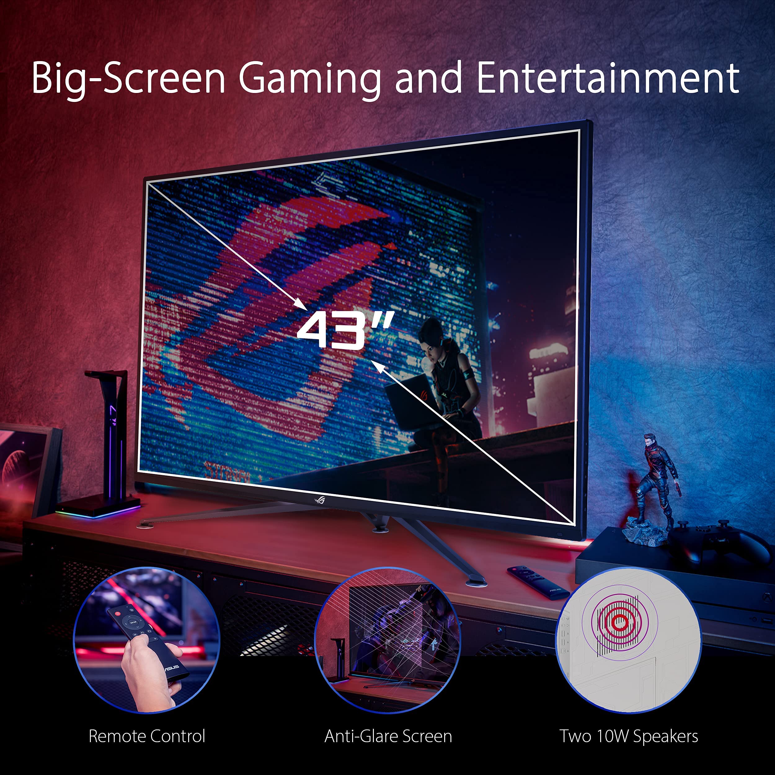 ASUS ROG Strix 43-inch 4K HDR DSC Gaming Monitor (XG43UQ) - UHD (3840 x 2160), 144Hz, 1ms, HDMI 2.1 (Renewed)
