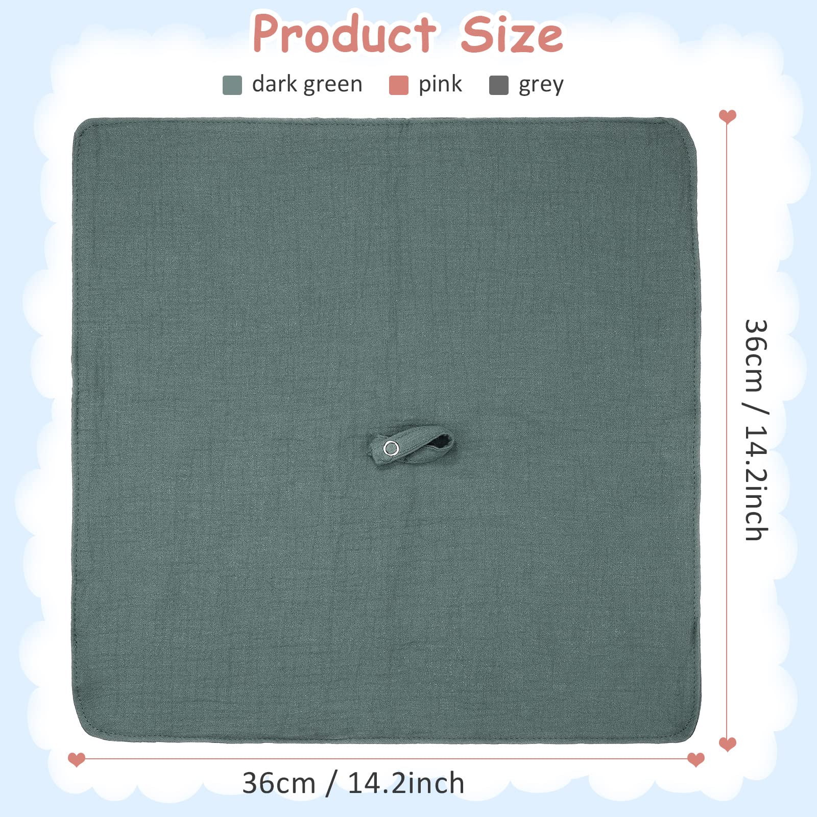 3 Pieces Organic Cotton Muslin Baby Blanket with Snap Closure Pacifier Blanket Loveys for Babies Mini Baby Lovey with Holder Security Blanket (Pacifier Not Included)