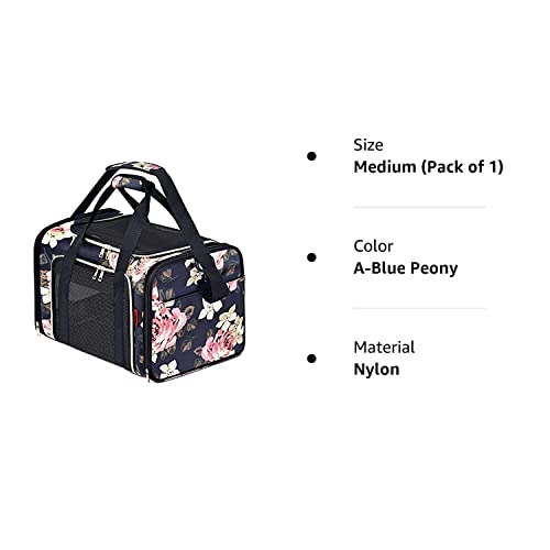 SUPPETS Pet Carrier Airline Approved Cat Carrier Breathable Mesh Pet Travel Carrier for Cats Dogs with Washable Portable Mat,Detachable Shoulder Strap,Blue Peony