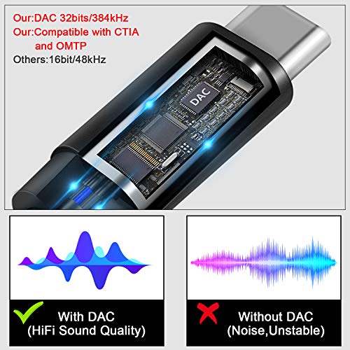 Jasput USB Type C to 3.5mm Headphone and Charger Adapter, 2-in-1 USB C to Aux Audio Jack Hi-Res DAC and Fast Charging Dongle Cable Compatible with Pixel 4 3 XL,Galaxy S22 S21 S20 S20+ Note 20