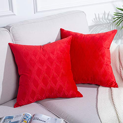 Bright Red Throw Pillows for Couch (Covers ONLY) 18x18 - Decorative Pillow Covers for Sofa Pillows, Red Pillow Covers 18x18 Pillow Cover Set of 2, Velvet Red Pillows Decorative Throw Pillows Covers