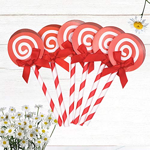 Amosfun Lollipop Cupcake Picks Paper Birthday Cake Toppers Lovely Lollipop Bow Cake Decorations Dessert Table Decorative Supplies Creative Lollipop Cake Insert Red for Party Cake Decortion