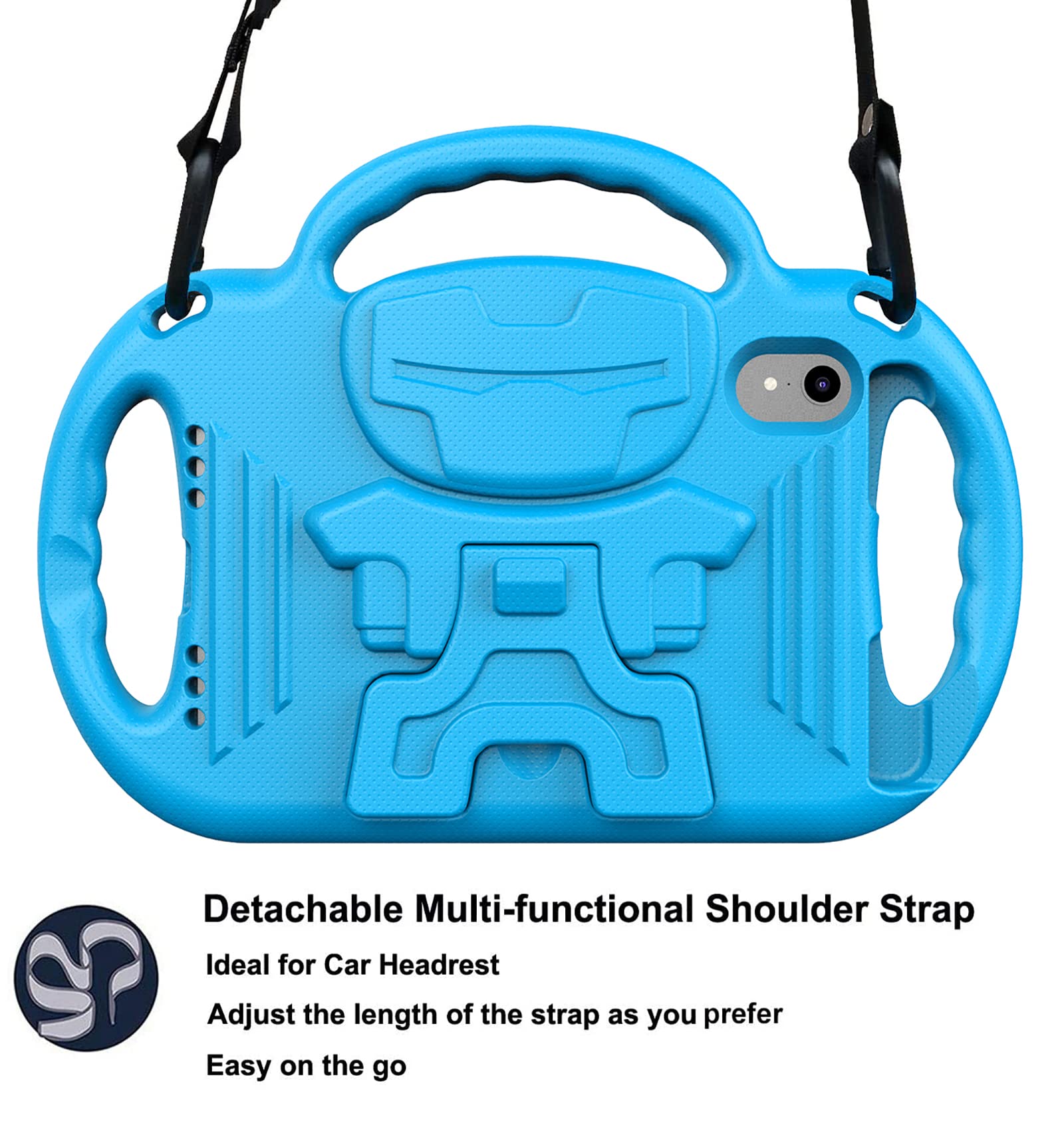 LTROP Kids Case for 2024 iPad Mini 7 & 2021 iPad Mini 6, Shockproof Handle Stand Shoulder Strap Kids Bumper Case for iPad Mini Tablet, Blue