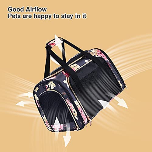 SUPPETS Pet Carrier Airline Approved Cat Carrier Breathable Mesh Pet Travel Carrier for Cats Dogs with Washable Portable Mat,Detachable Shoulder Strap,Blue Peony