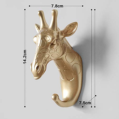 Animal Head Key Hooks Decorative for Wall Creative Resin Hook Hanger (Pack 6) Animal Shaped Coat Hat Hook Wall Hanging Wall Hook Decorative Gift (Gold)