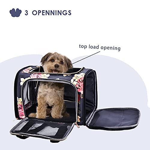SUPPETS Pet Carrier Airline Approved Cat Carrier Breathable Mesh Pet Travel Carrier for Cats Dogs with Washable Portable Mat,Detachable Shoulder Strap,Blue Peony